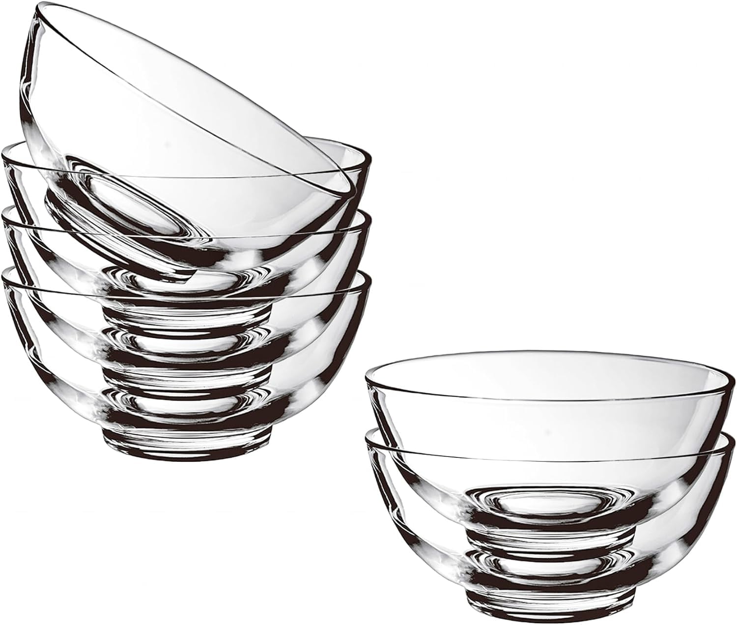 Set of 6 Glass Bowls - 4.5 Inch Clear Bowls, 8.6 Oz, for Kitchen Prep ...
