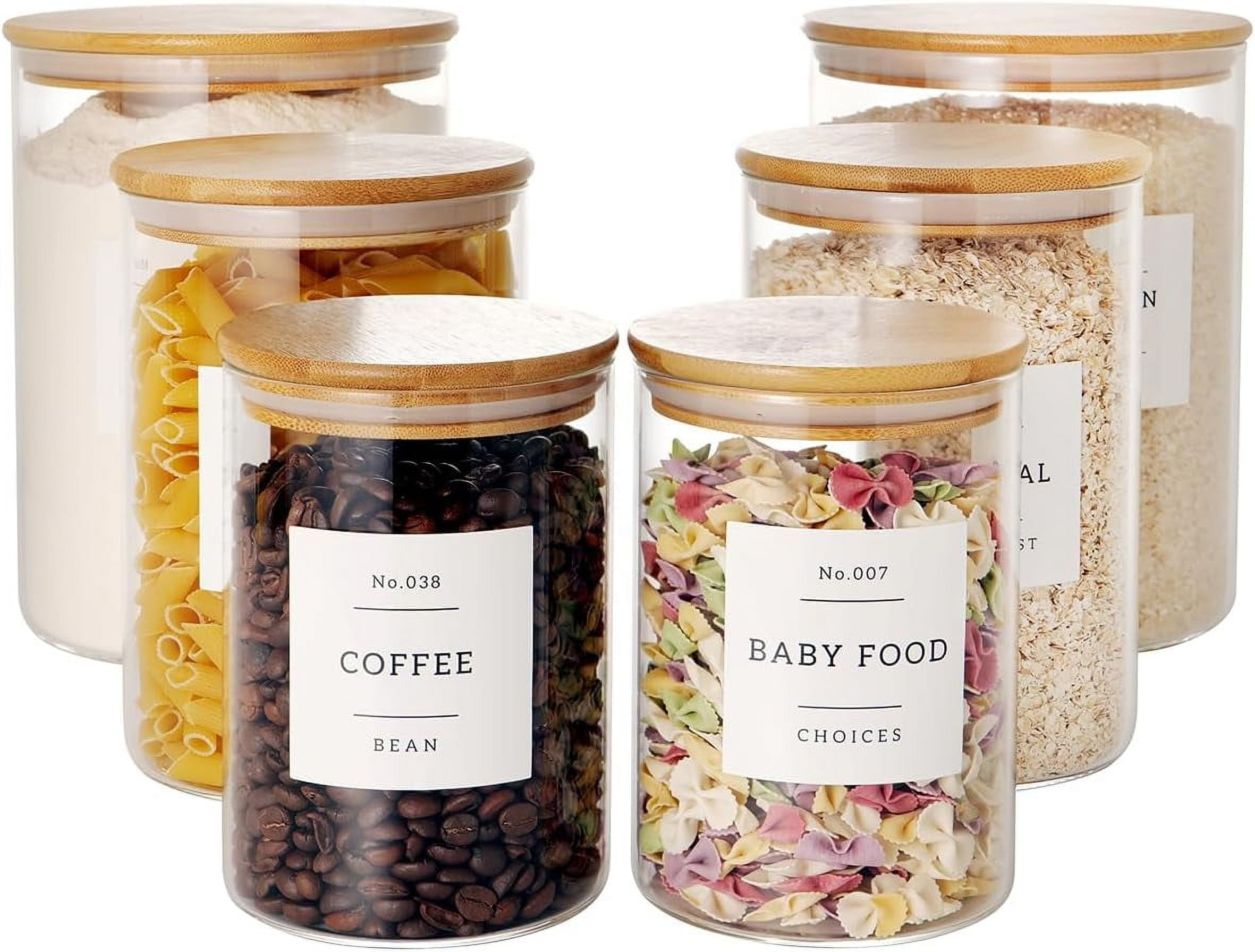 Set of 6 Glass Flour and Sugar jars with 132 Kitchen Pantry Labels ...