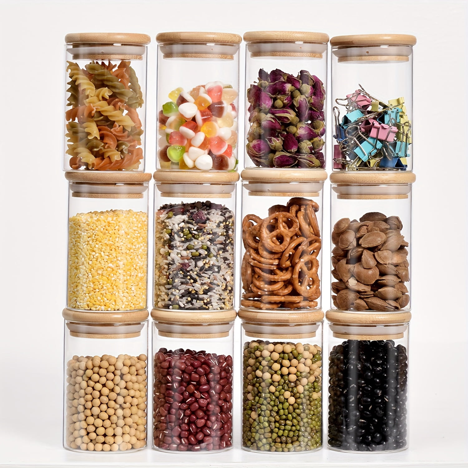 Set of 6 Glass Food Storage Jars - Clear Glass Containers with Bamboo ...