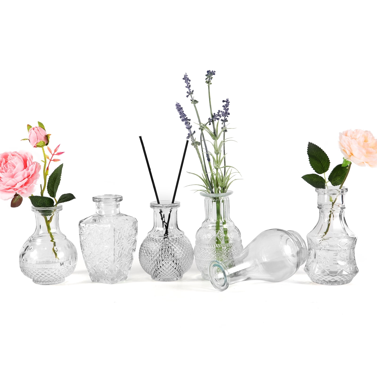 Set of 6 Glass Single Bud Vases, Clear Vintage Bud Vases in Bulk, Small ...