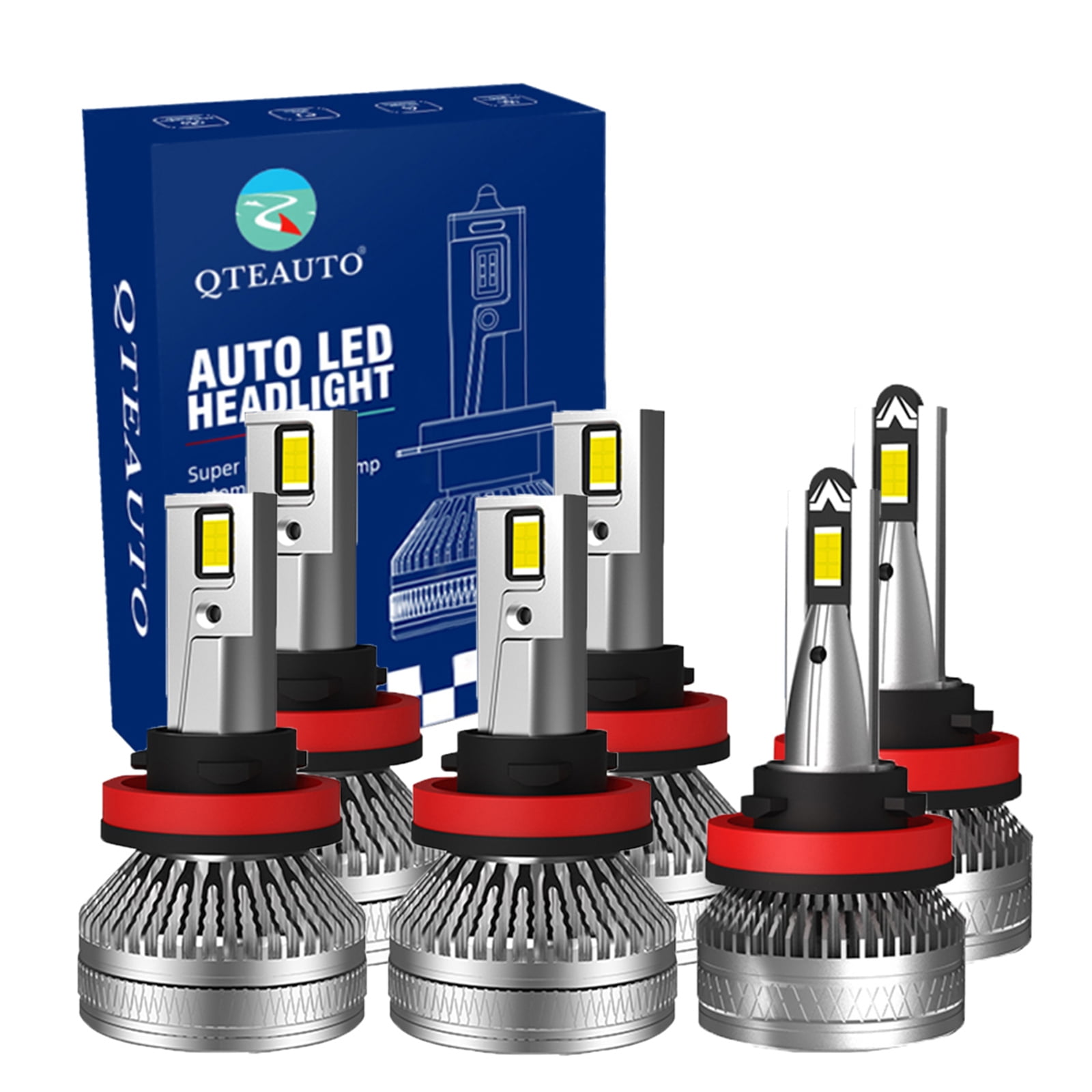 Set of 6 H8/H9/H11 LED Bulb Super Bright High Beam Low Beam Fog Light ...