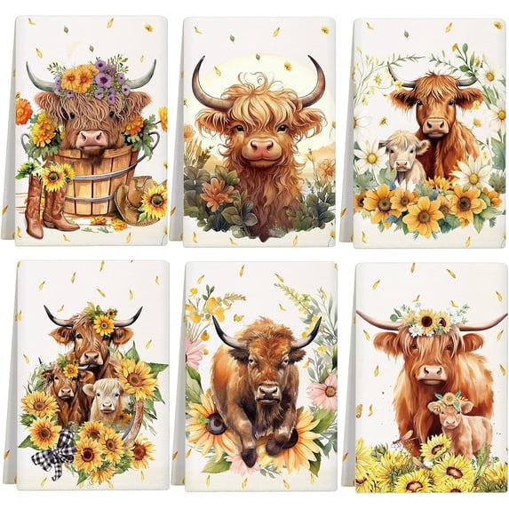 Set of 6 Highland Cattle Kitchen Towels Highland Cow Themed Dish Towels ...