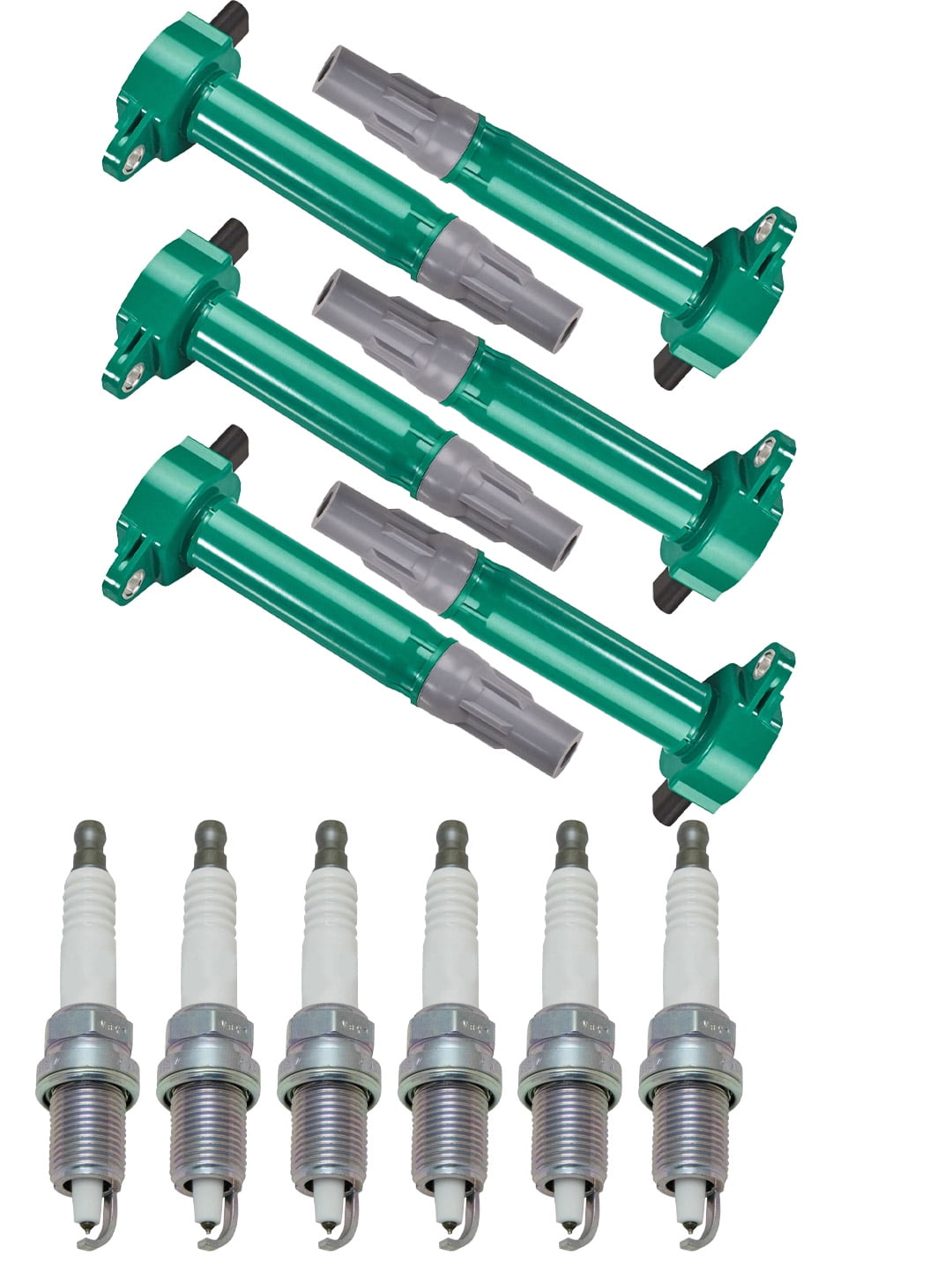 Set of 6 ISA Green Color Igntion Coils and 6 NGK Spark Plugs Compatible ...