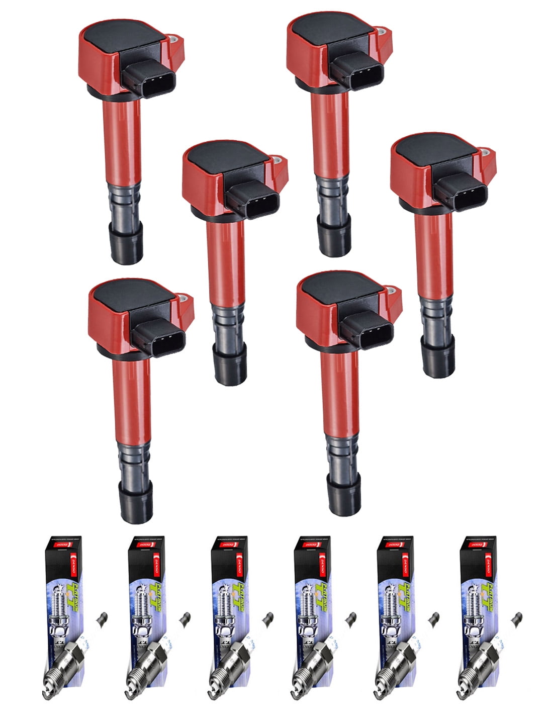 Set of 6 ISA Red Color Ignition Coils and 6 Denso Spark Plugs ...