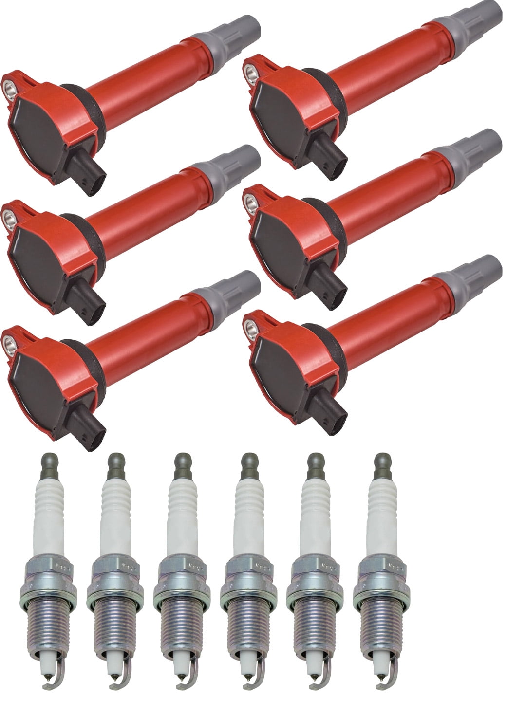 Set of 6 ISA Red Color Igntion Coils and 6 NGK Spark Plugs Compatible ...