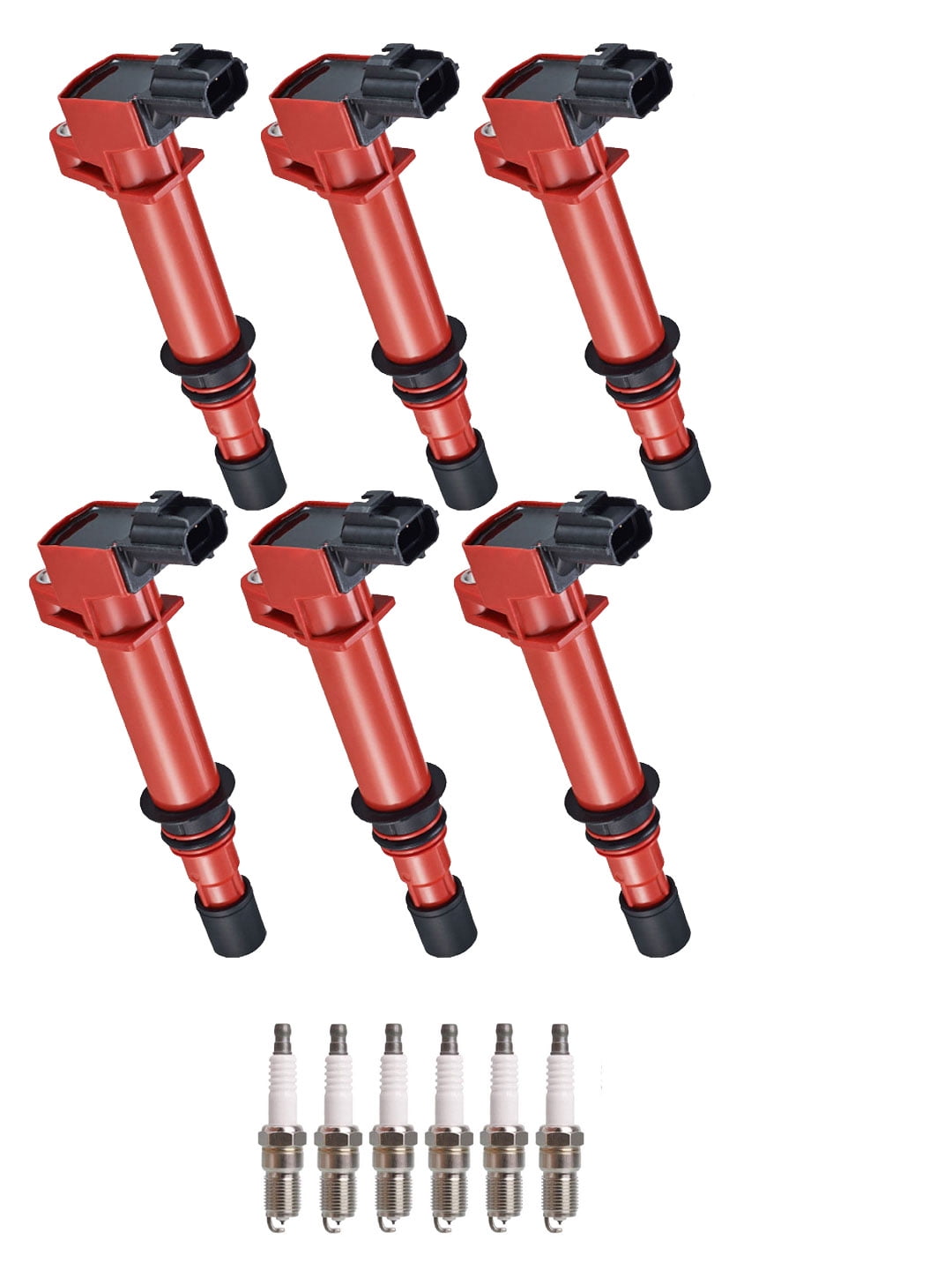 Set of 6 ISA Red Ignition Coils + 6 Spark Plugs Compatible with 2004 ...