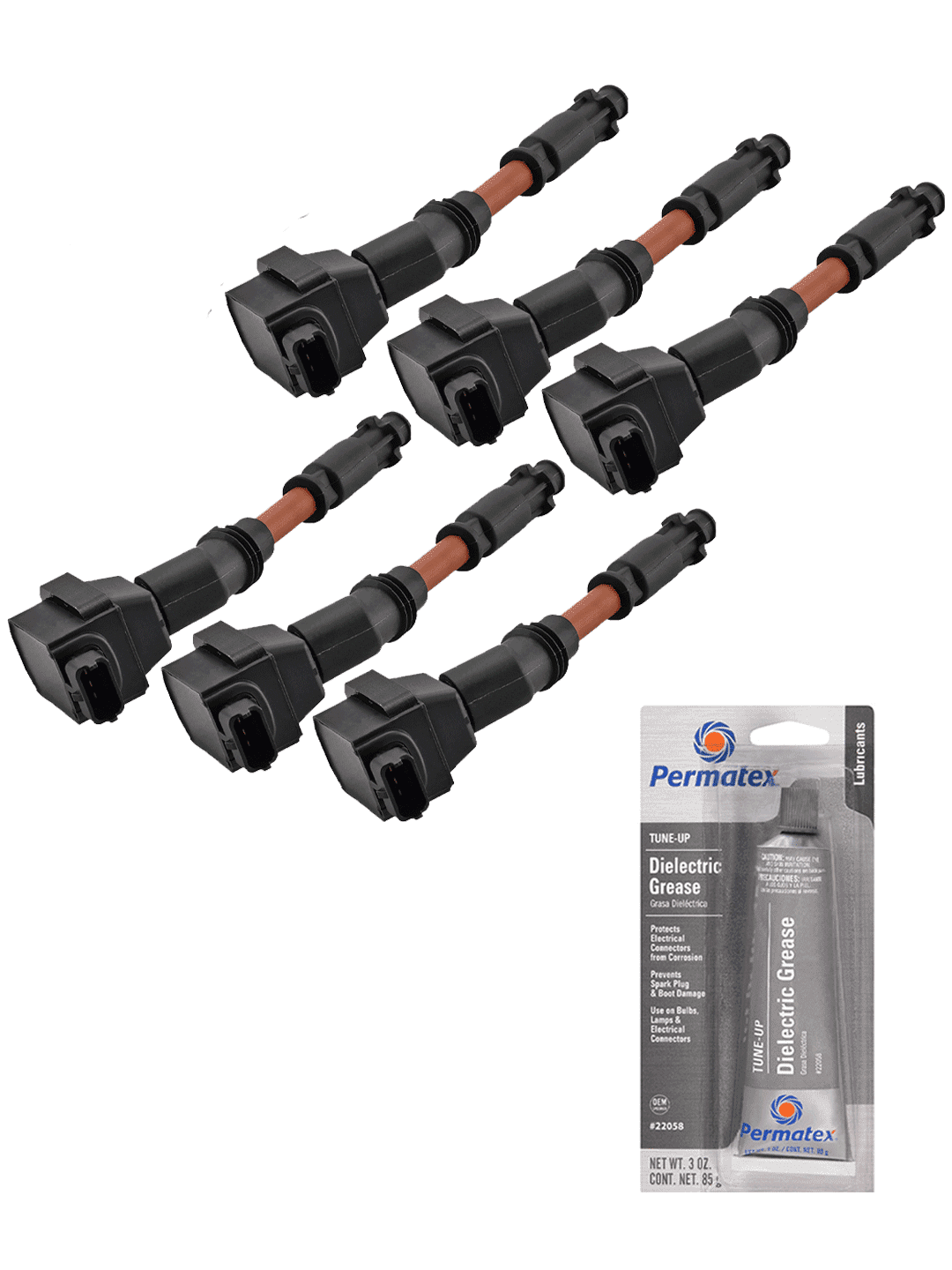 Set of 6 Ignition Coils and Permatex 22058 Dielectric Tune-Up Grease ...