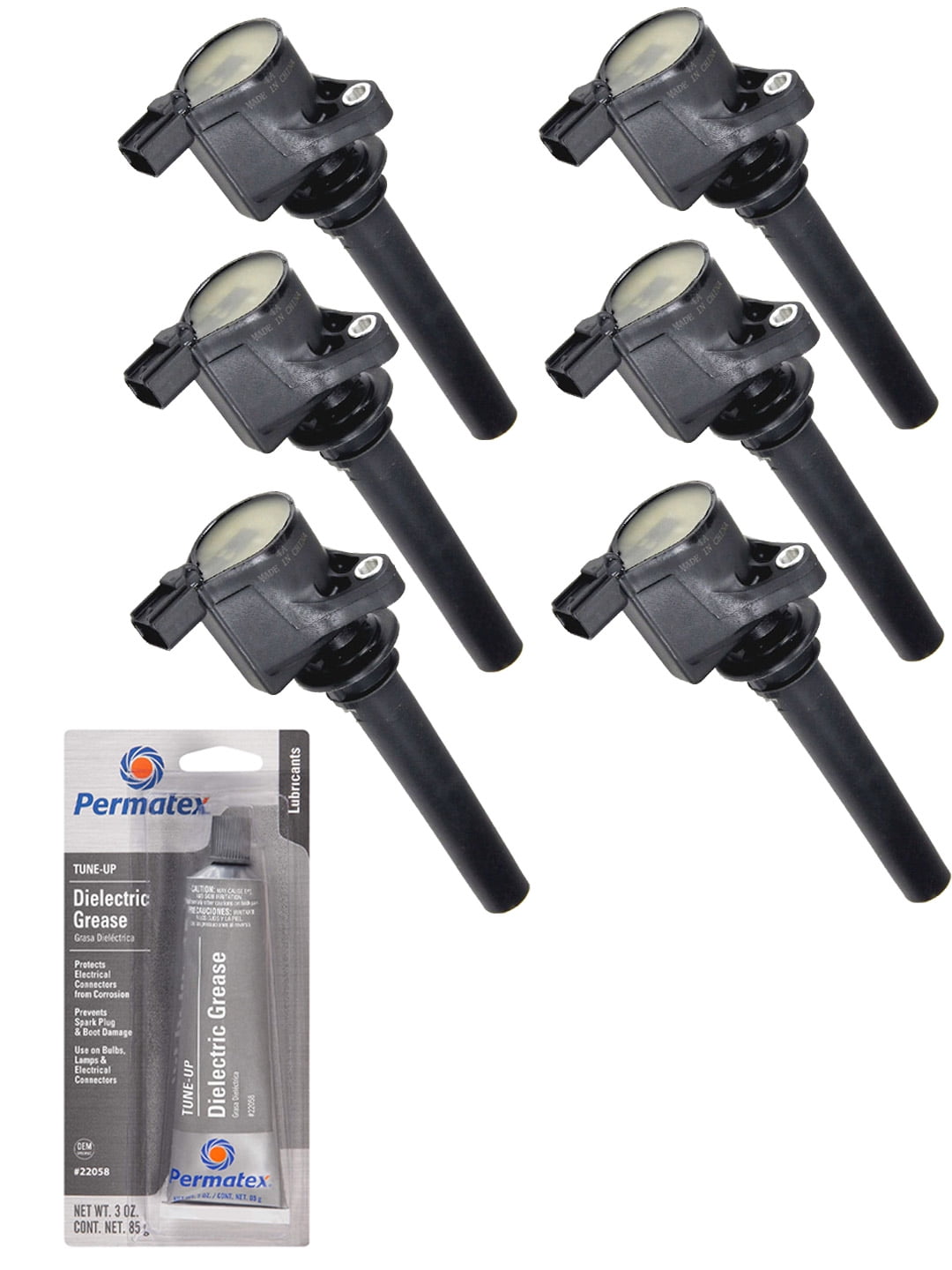 Set of 6 Ignition Coils and Permatex 22058 Dielectric Tune-Up Grease ...