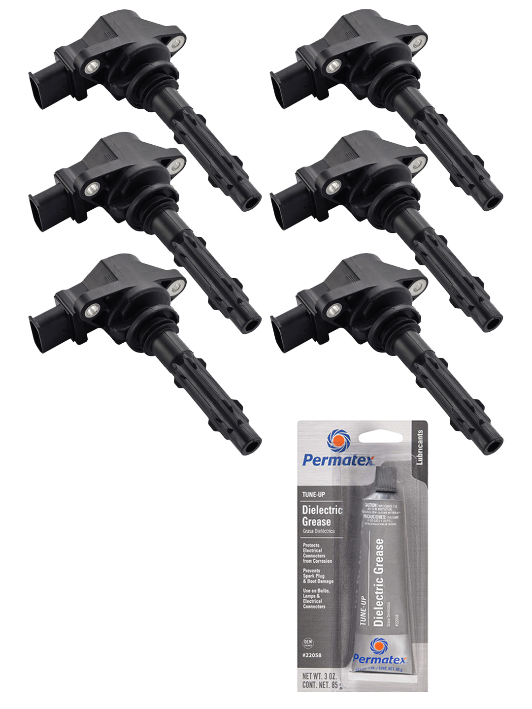 Set of 6 Ignition Coils and Permatex 22058 Dielectric Tune-Up Grease ...