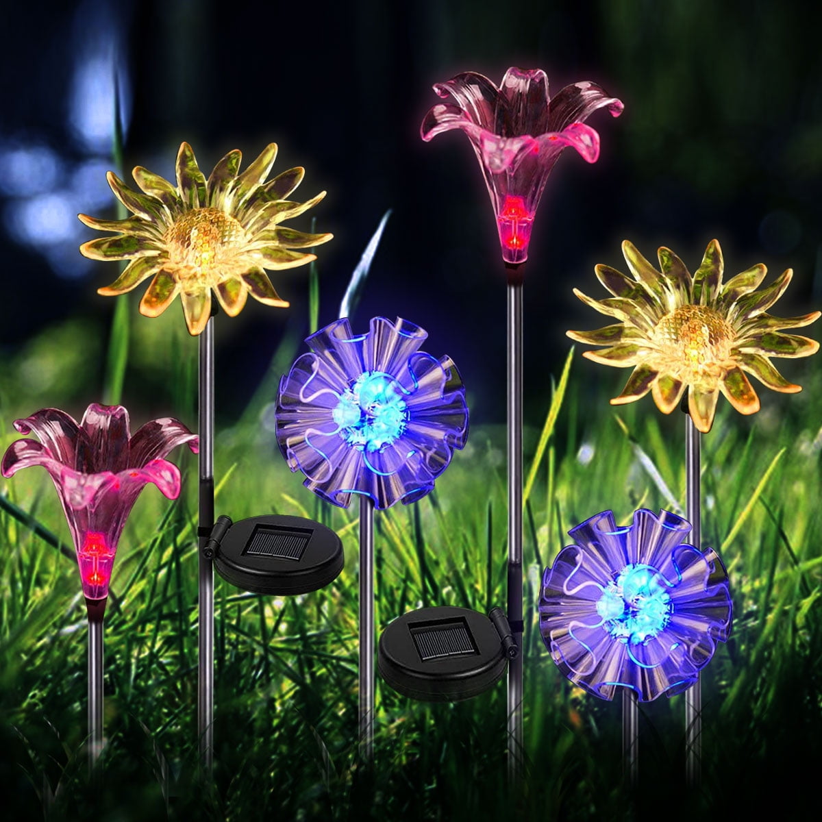 [Set of 6] LED Color Changing Solar Stake Lights Outdoor (Dandelion ...