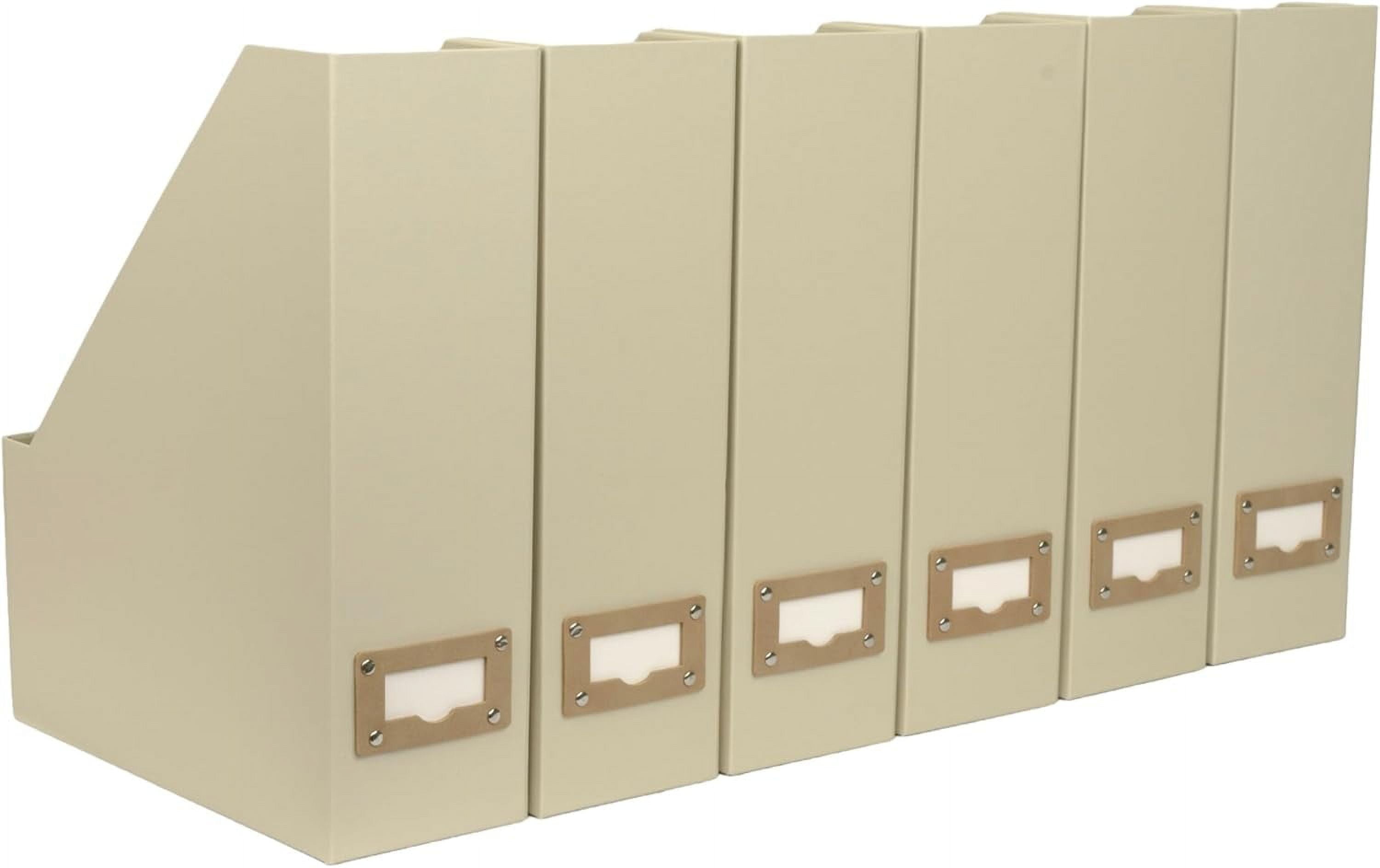 Set of 6 Magazine File Holders in Beige Linen – Sturdy Cardboard ...