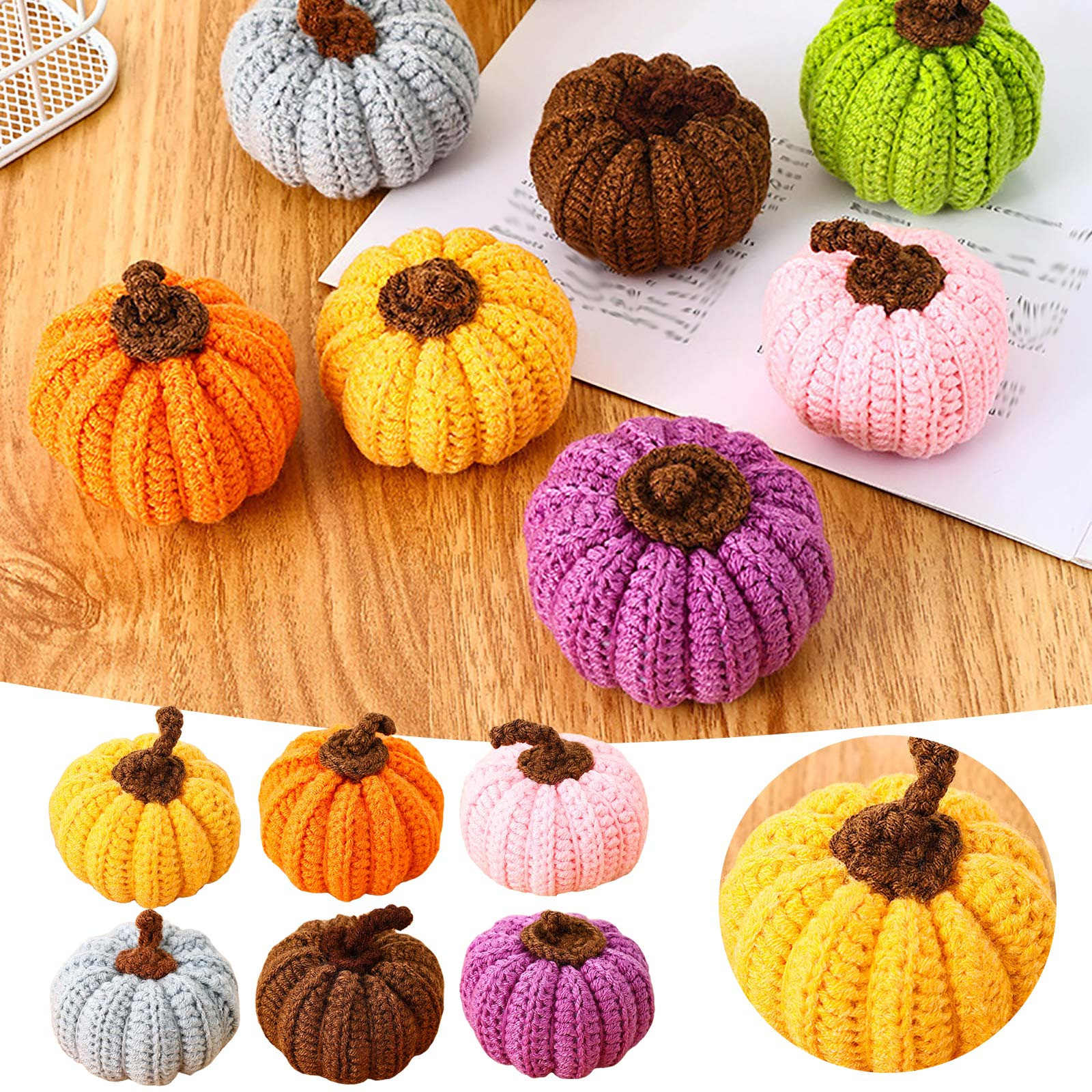 Set of 6 Mini Knit Pumpkins,3.2in Fall Harvest Crochet Pumpkins Small ...