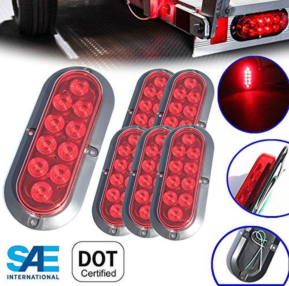 LED Light Set of 6 Pcs Oval Red Brake Stop Turn Tail Marker - Walmart.com