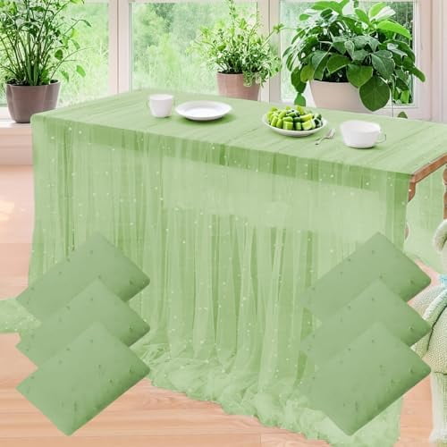 Set of 6 Pearl Table Runner,10ft Pearl Table Cloth, 29.5x120 Inch Tulle ...