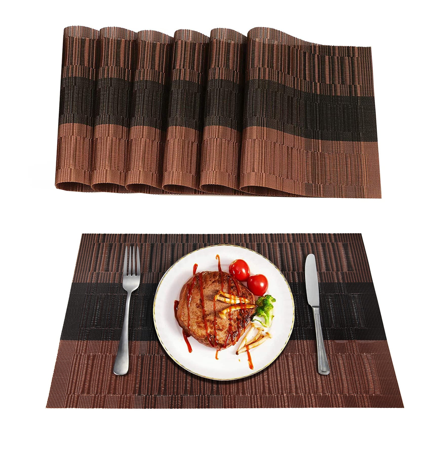 Efavormart 6 Pack 15" Champagne Round Woven Vinyl Placemats Non Slip ...