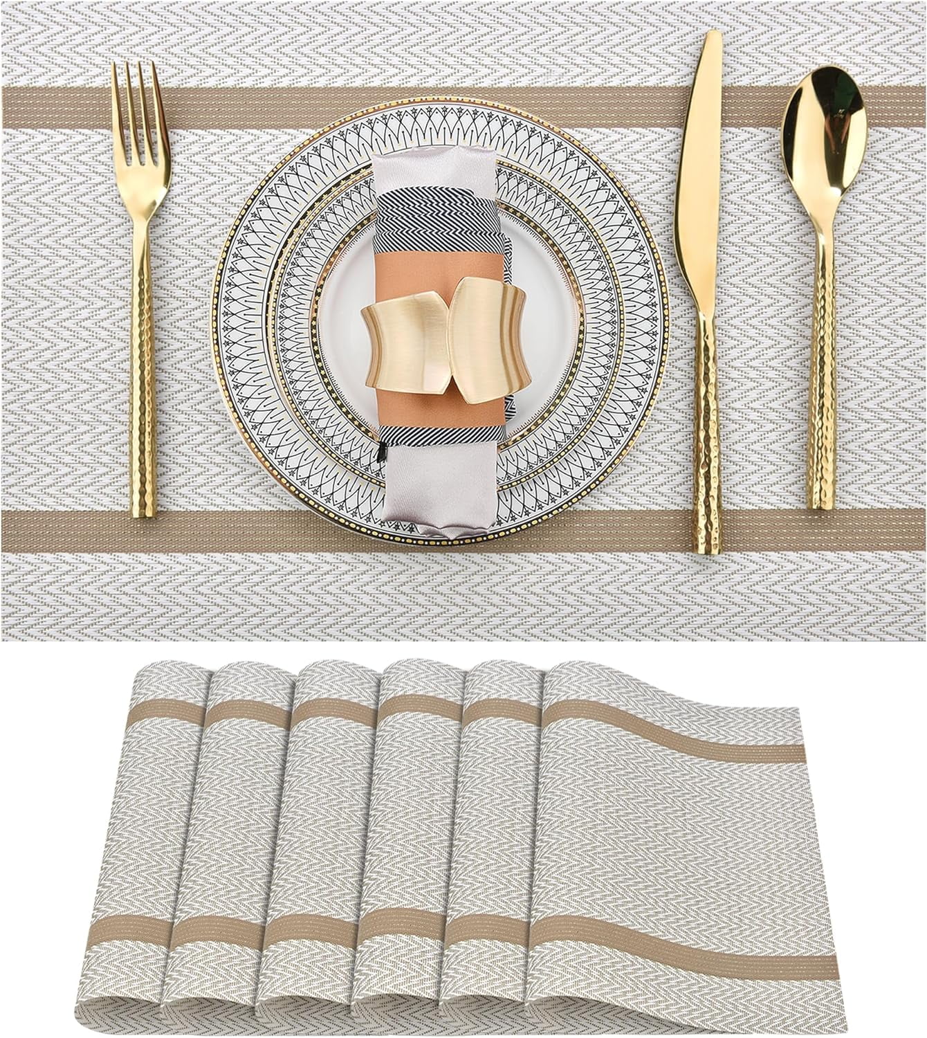 Set of 6 Placemats,PVC Dining Table Woven Vinyl Non-Slip Washable Cloth ...