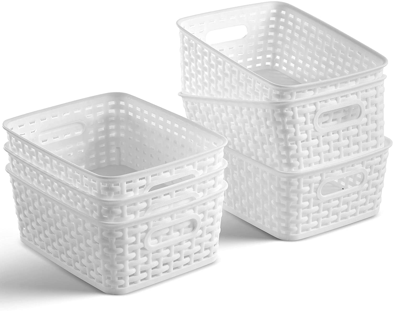 Set of 6 Plastic Storage Baskets - Small Pantry Organizer Basket Bins ...