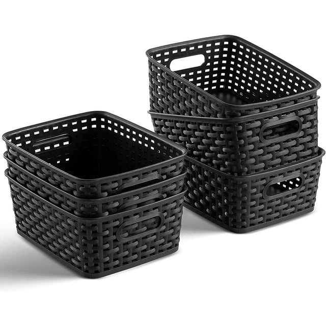 Set of 6 Plastic Storage Baskets - Small Pantry Organizer Basket Bins ...