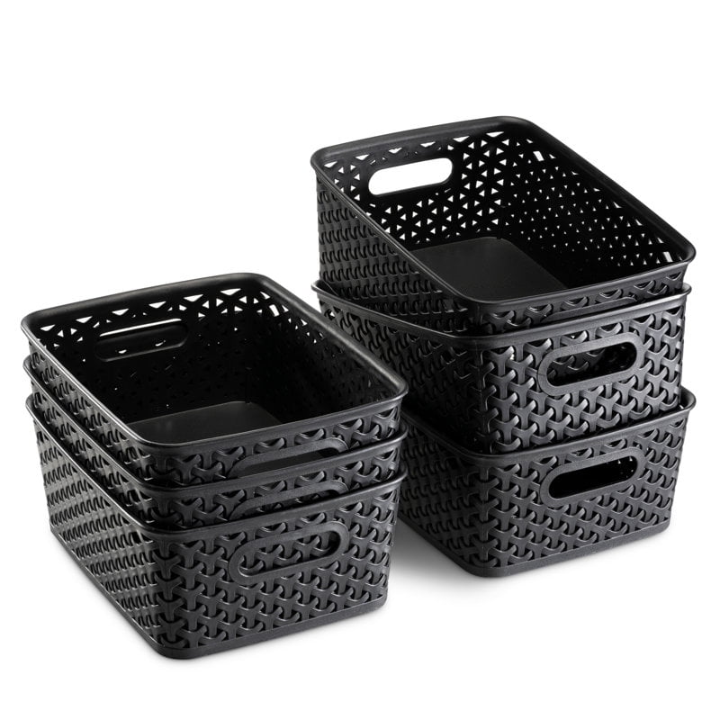 Set of 6 Plastic Storage Baskets - Small Pantry Organizer Basket Bins ...