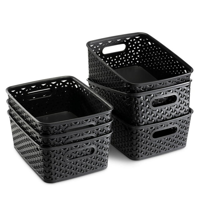 Set of 6 Plastic Storage Baskets - Small Pantry Organizer Basket Bins ...