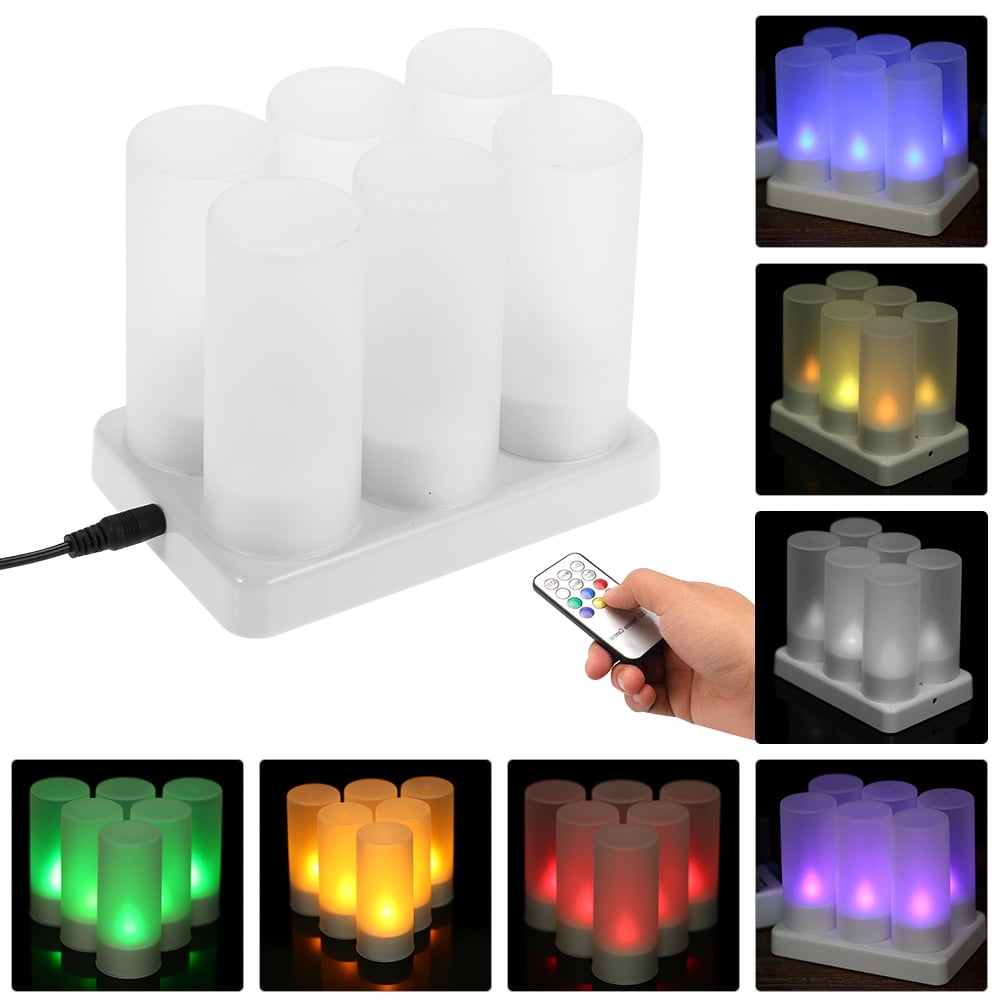 Set of 6 Rechargeable LED Color Changing Flickering Flameless Tealight ...