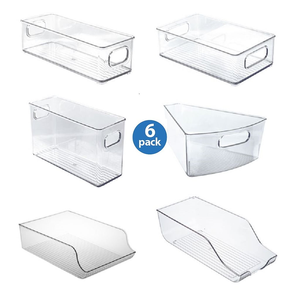 Set of 6 Refrigerator Organizer Bins- Clear Plastic Stackable Fridge ...