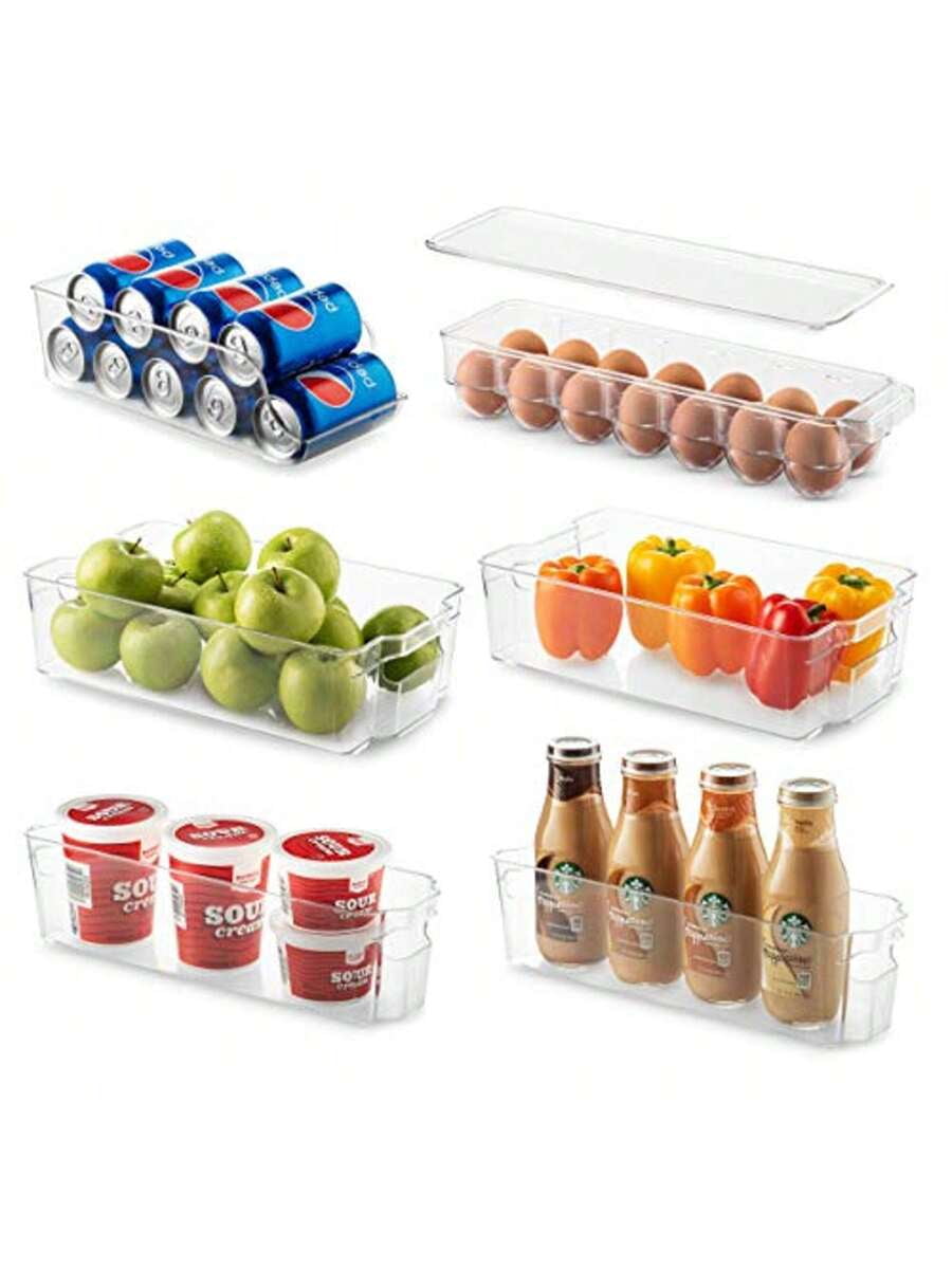 Set Of 6 Refrigerator Organizer Bins - Stackable Fridge Organizers For Freezer, Kitchen ...
