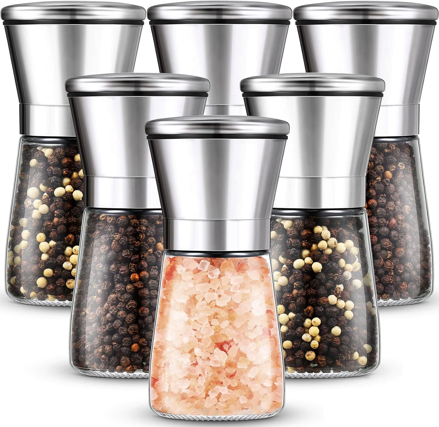Set of 6 Salt and Pepper Grinder Stainless Steel Sea Salt Grinder ...