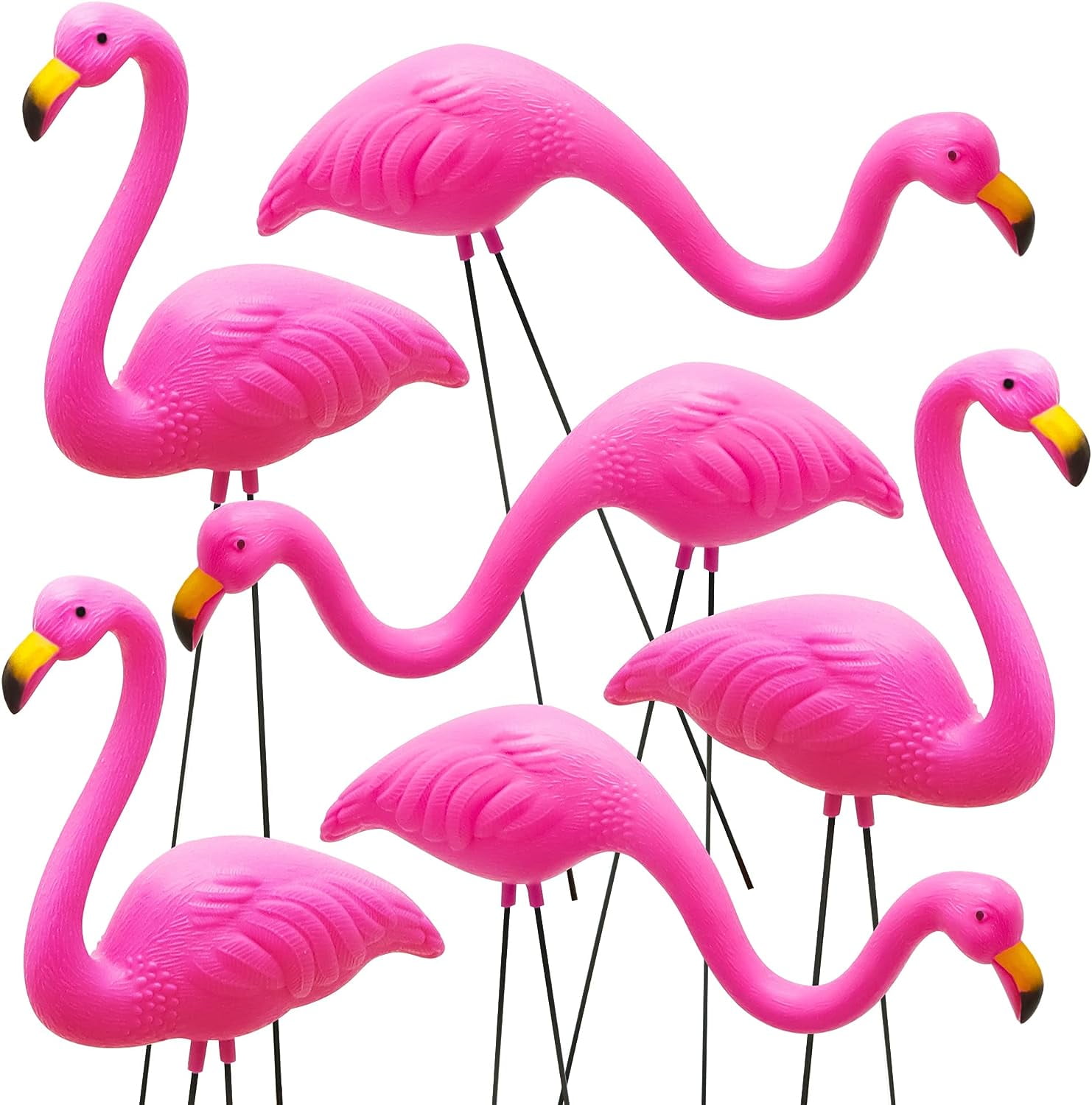 Set of 6 Small Pink Flamingo Yard Ornament Stakes, Mini Lawn Plastic ...