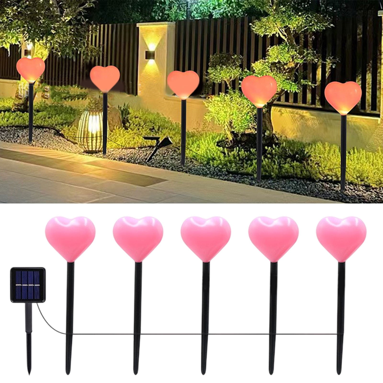 Set Of 6 Solar Pink Heart Stake Lights for Valentines Day Decor ...