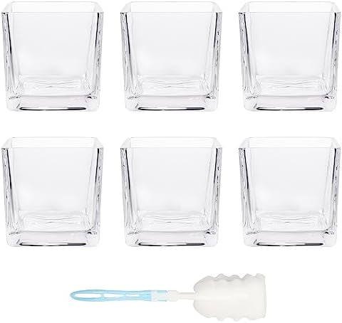Set of 6 Square Glass Vases 4 x 4 Inch, Clear Cube Flower Vases with ...