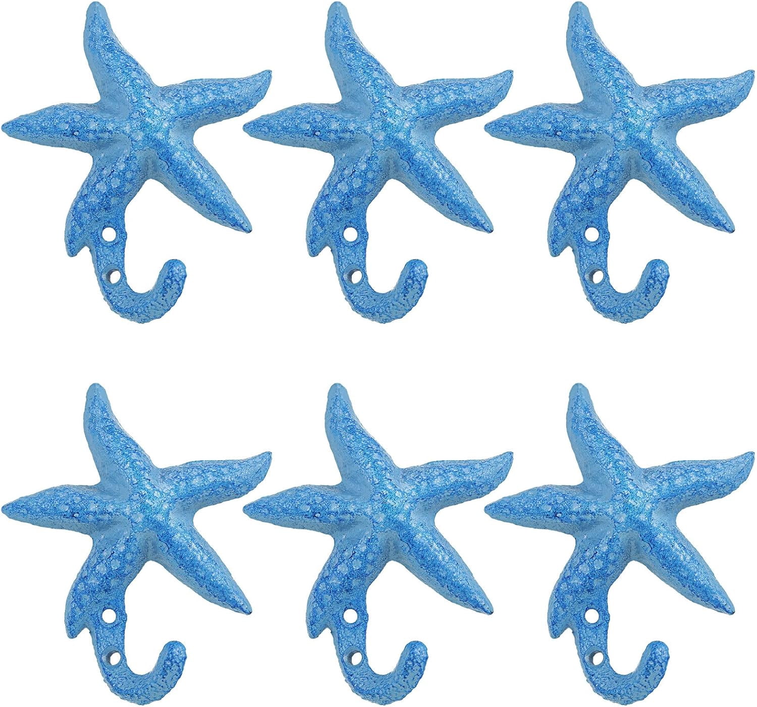Set of 6 Starfish Cast Wall Hooks Outdoor Decorative Wall Hooks Blue Sea Star Iron Towel Hooks ...