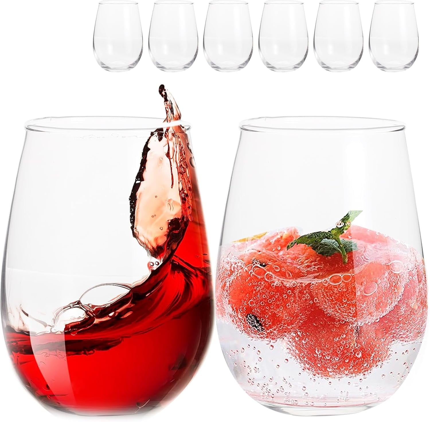 Set Of 6 Stemless Wine Glasses 14 Oz Crystal Drinking Glasses Water Glasses Perfect For