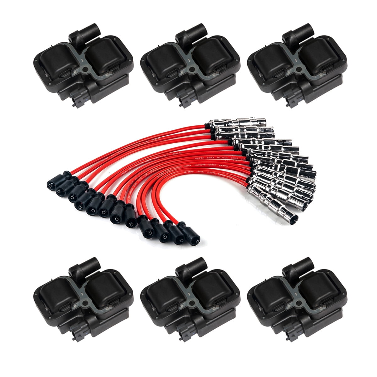 Set of 6 UF359 Ignition Coils Pack and 12 Spark Plug Wires Compatible ...