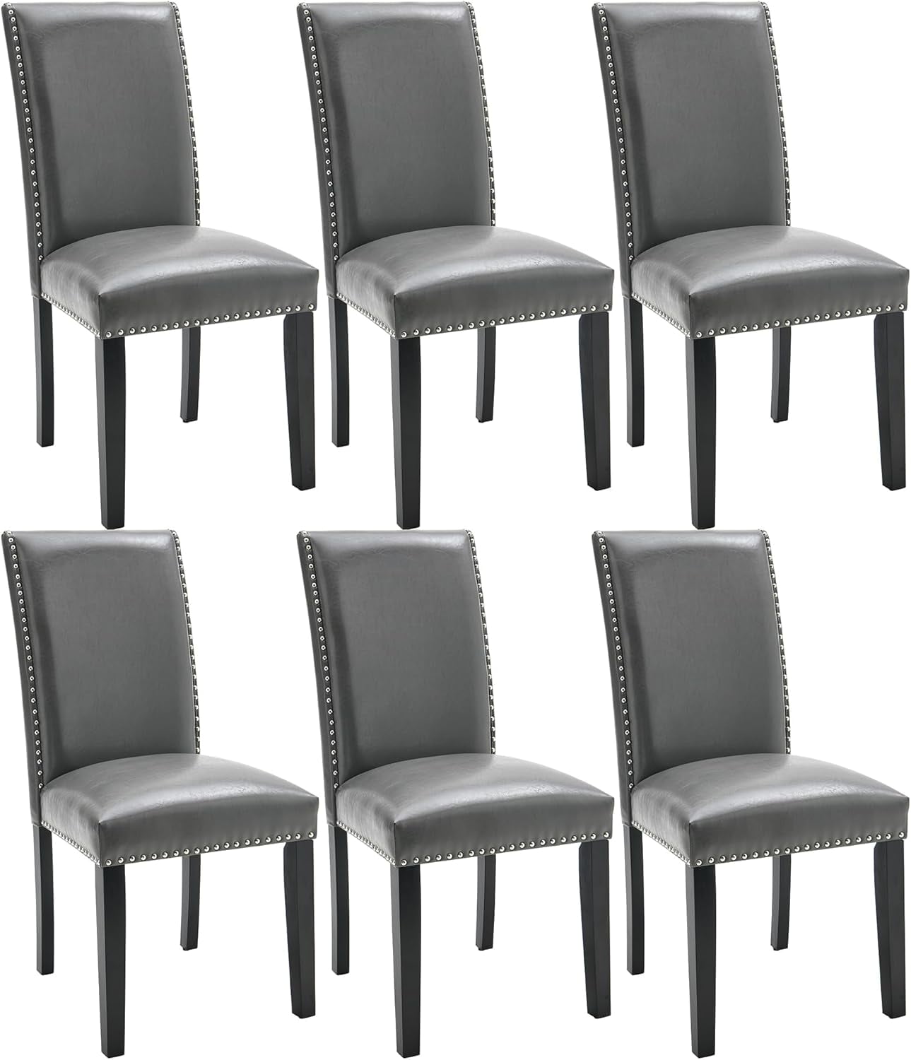 Set of 6 Upholstered Parsons Dining Chairs, Faux Leather Dining Room ...