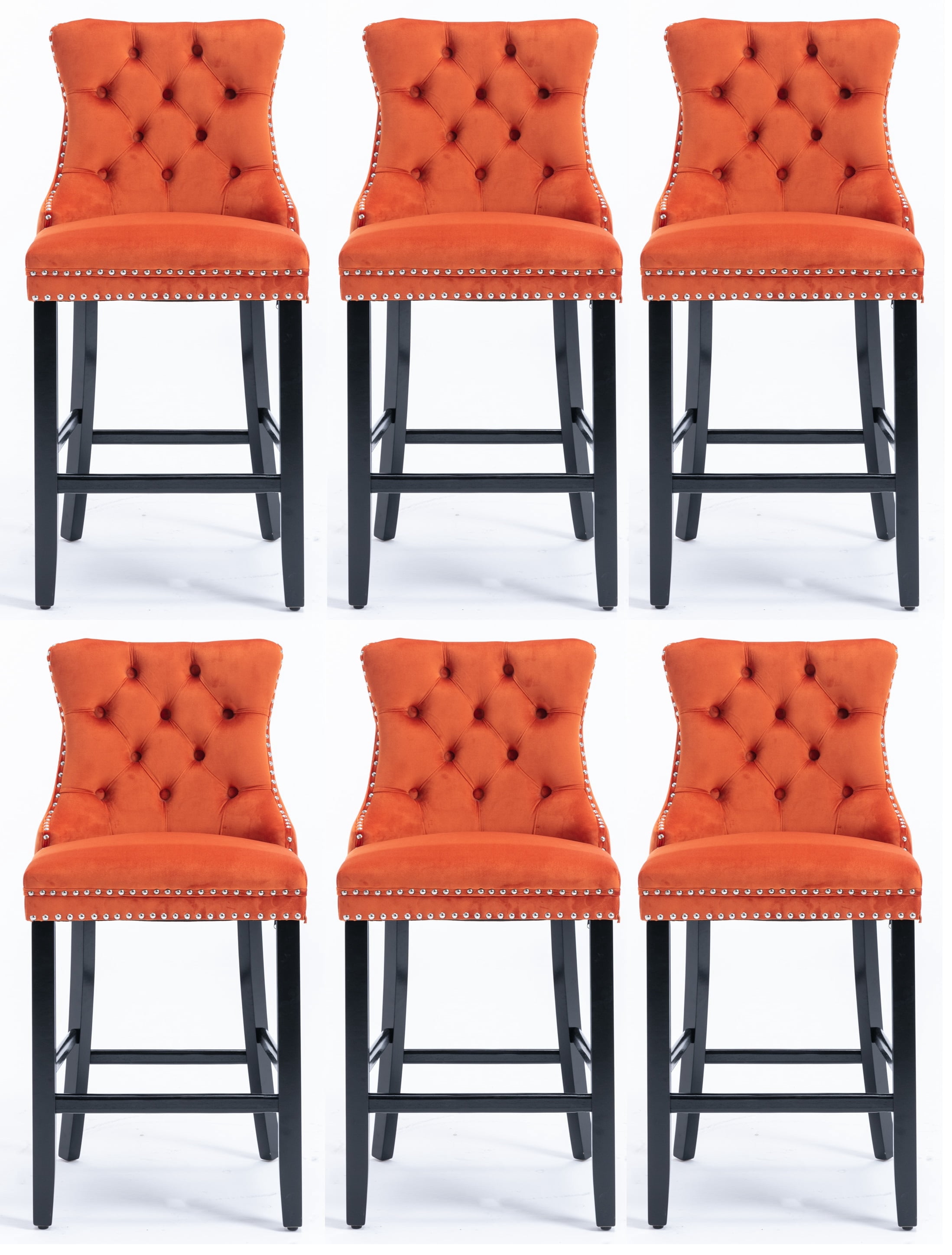 Set of 6 Velvet Dining Bar Chairs Contemporary Velvet Upholstered ...