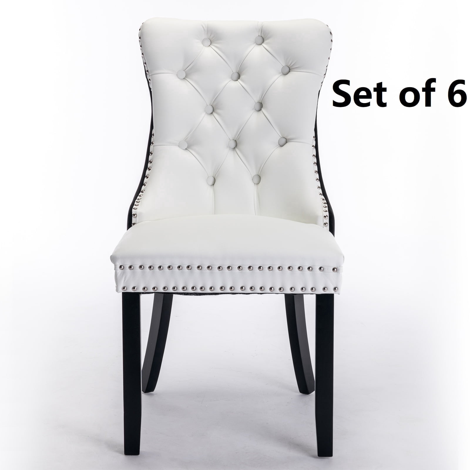 Rhomtree 6-Piece Velvet & PU Dining Chairs - Tufted Back, Nailed Trim ...