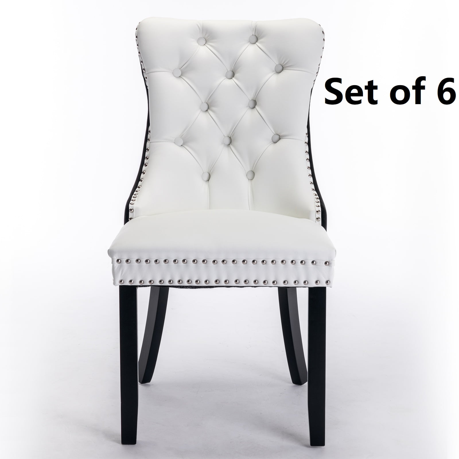 Rhomtree 6-Piece Velvet & PU Dining Chairs - Tufted Back, Nailed Trim ...