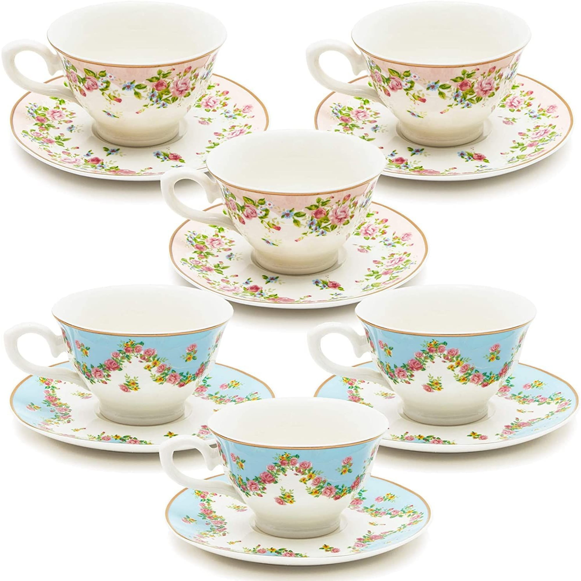 Set of 6 Vintage Floral Tea Cups and Saucers for Tea Party Supplies ...