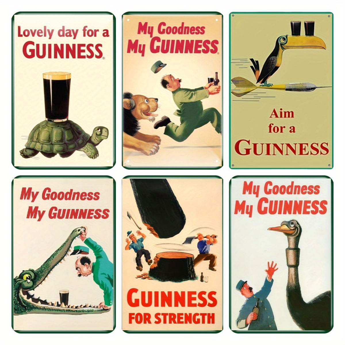 Set of 6 Vintage Guinness for Strength Metal Tin Signs - Retro Beer ...