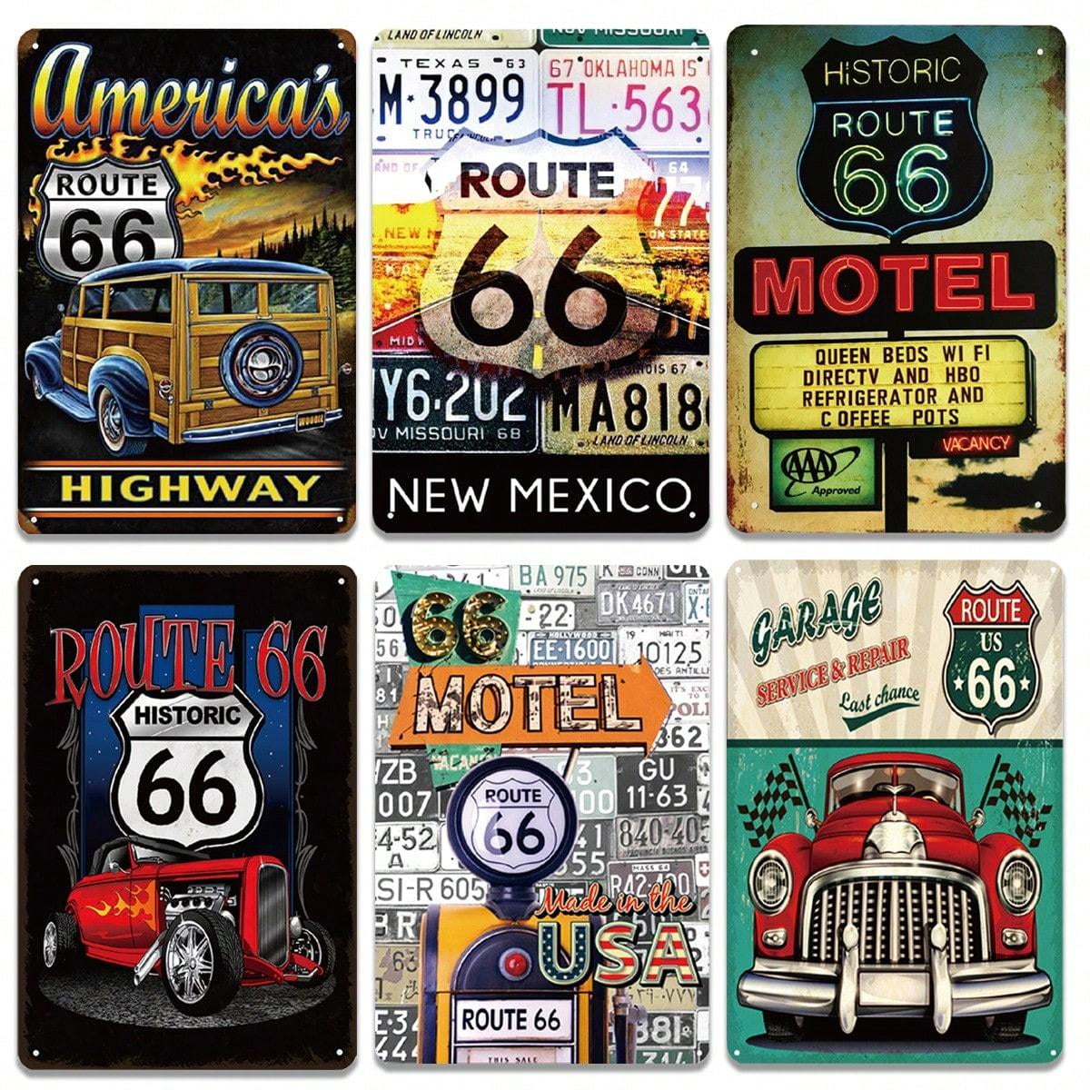 Set of 6 Vintage Metal Tin Signs - Retro Route 66 & Classic Americana ...
