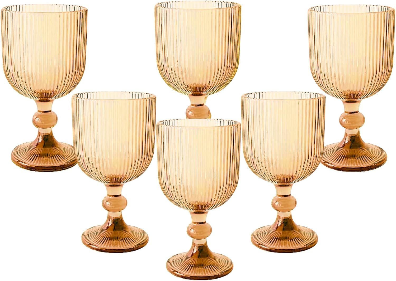 Set of 6 Vintage Wine Glasses, 11 Ounces Colored Glass Water Goblets ...