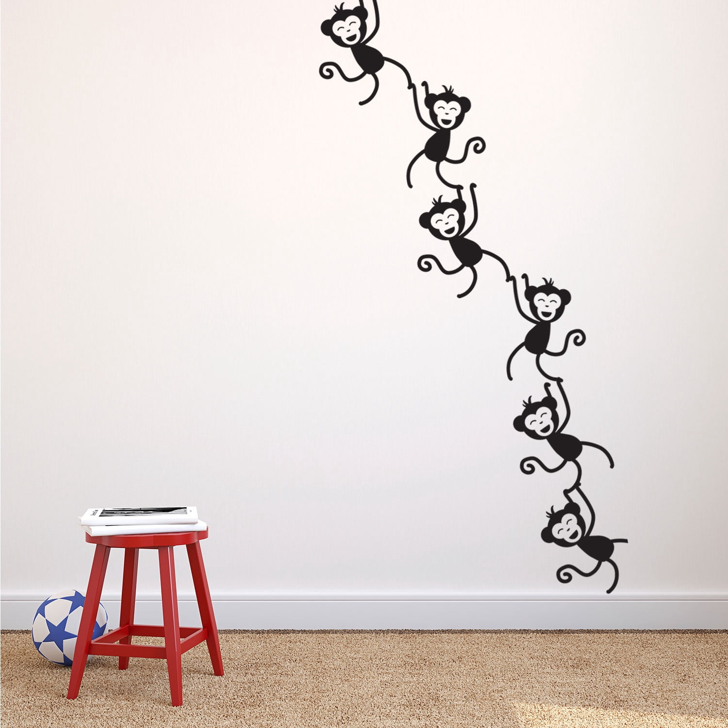 Set of 6 Vinyl Wall Art Decals - Monkeys - 4" x 5" Each - Bedroom Wall ...