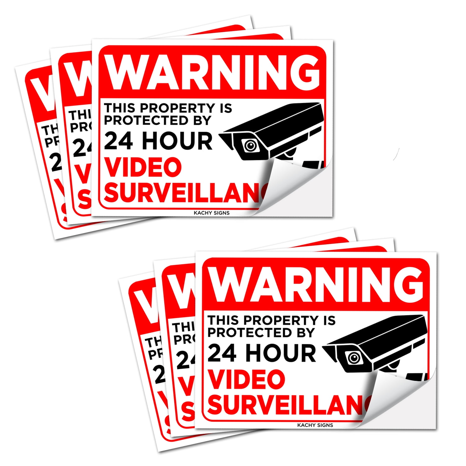 (Set of 6) Warning - 24 HR Video Surveillance Sticker- 3" x 4 ...