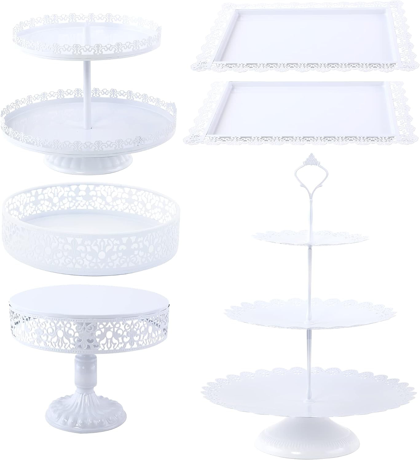 Set of 6 White Cake Stands Cakes Pedestal Dessert Display Tiered Cupcake Holder Candy Fruit ...