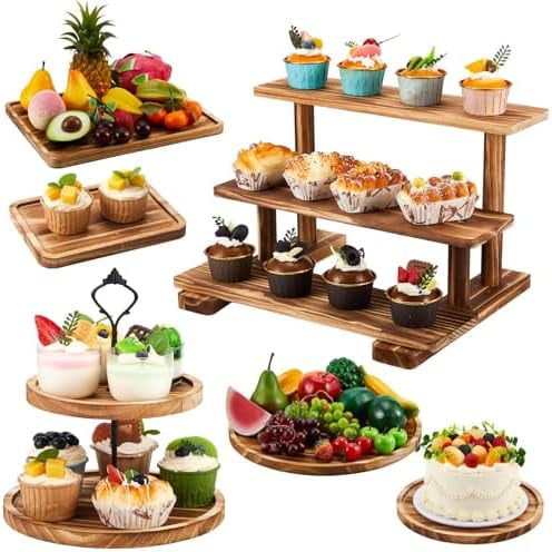 Set of 6 Wood Dessert Table Display Set Wood Cake Stands Dessert Stands ...
