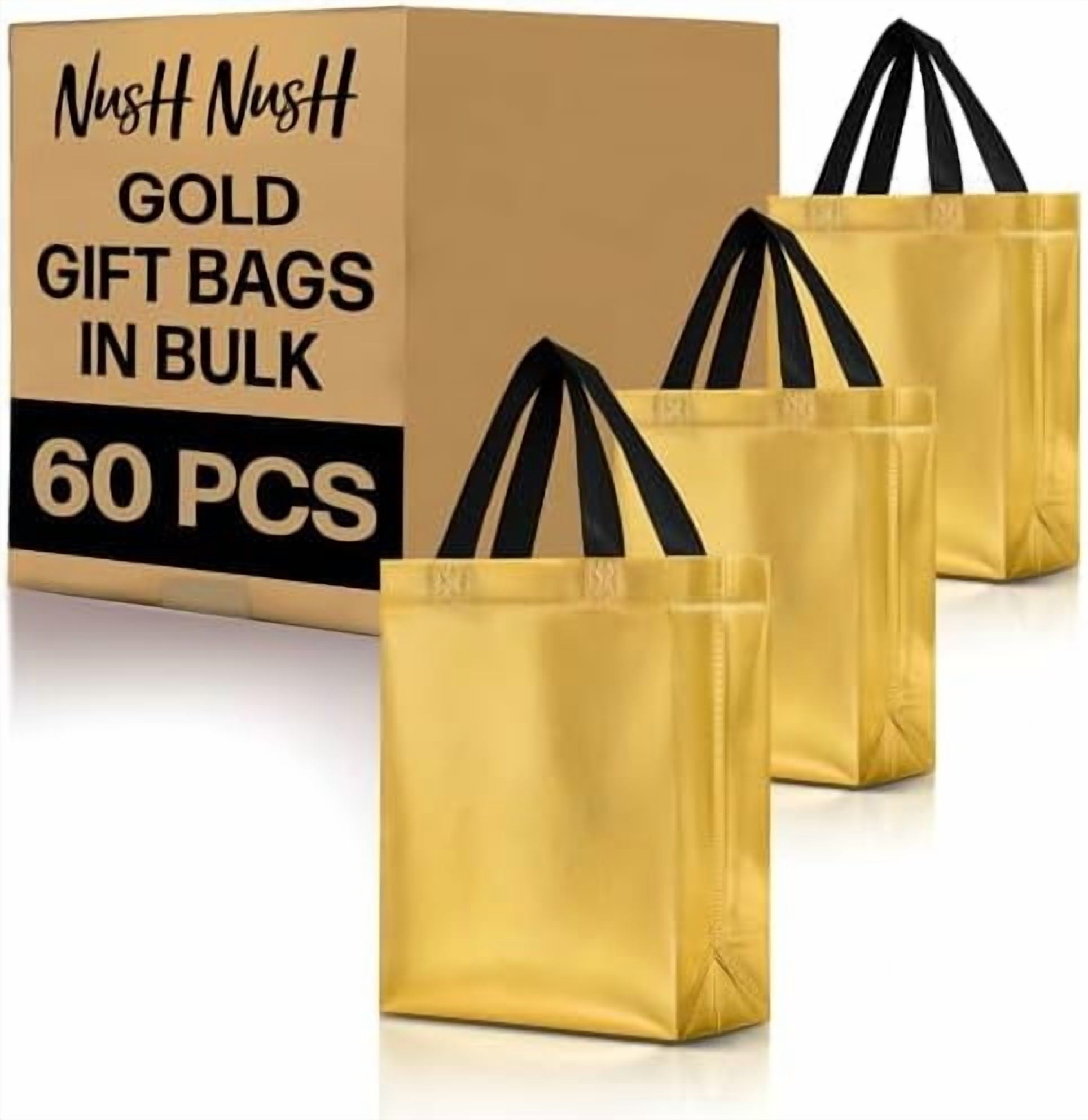 Set of 60 Shiny Gold Gift Bags Bulk - Medium Size Gold Reusable Gift ...