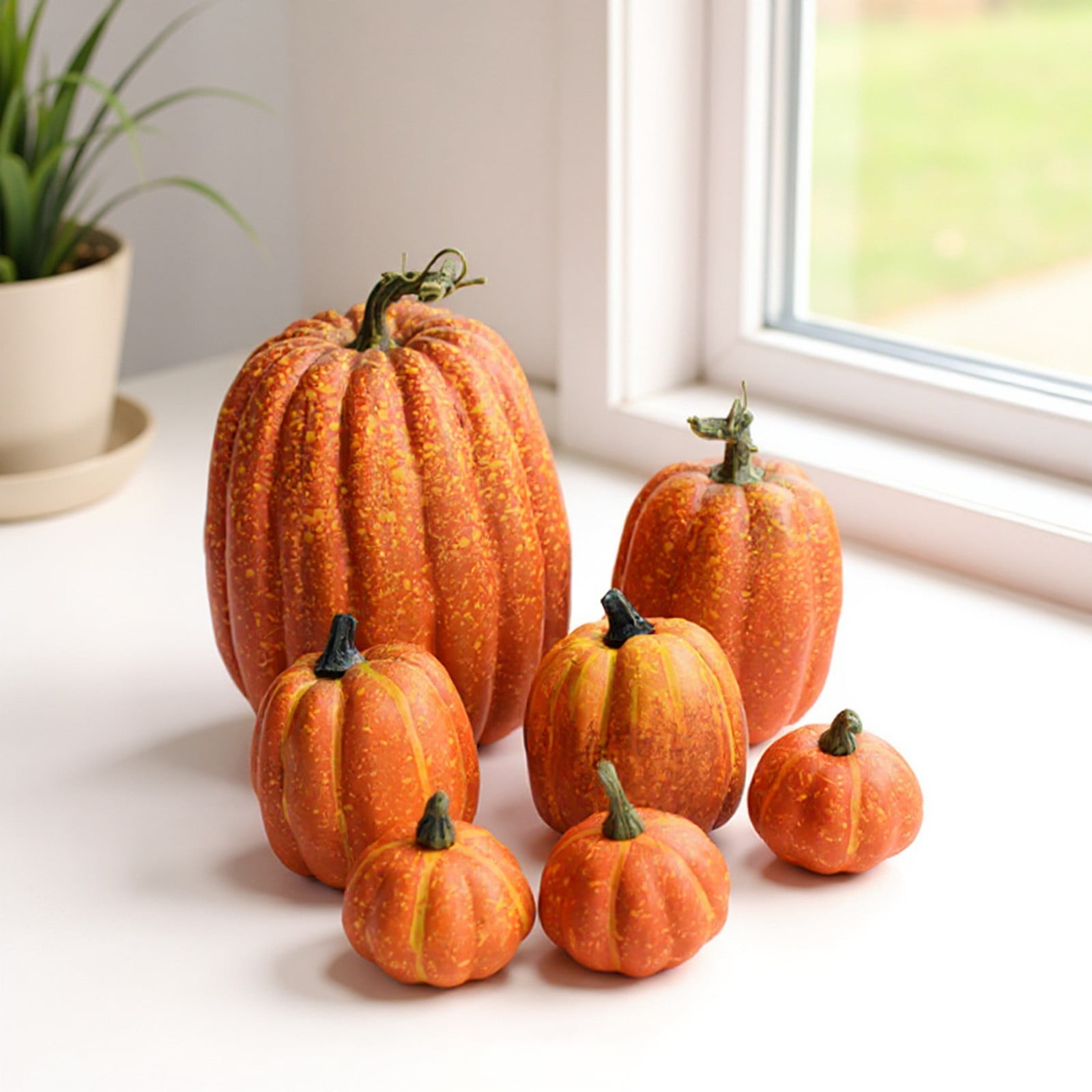 Set of 7 Artificial White Pumpkins for Fall, Halloween, Thanksgiving ...