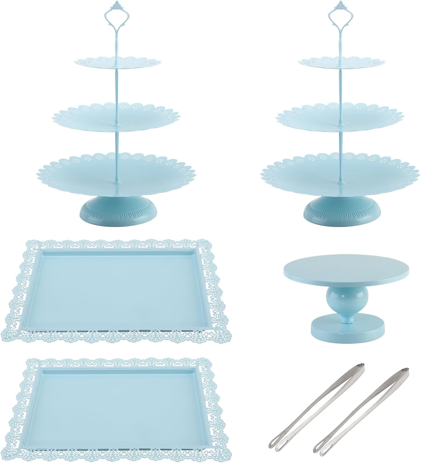 Set of 7 Blue Cake Stand Desserts Display Table Pedestals 3-Tiered ...