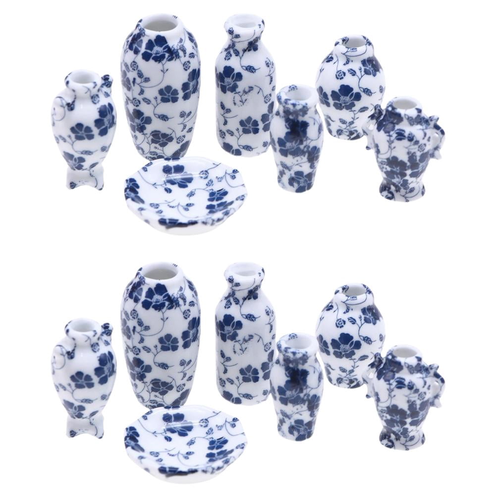 Set of 7 Blue and White Porcelain Mini Vase for Cat Whiskers, Miniature ...